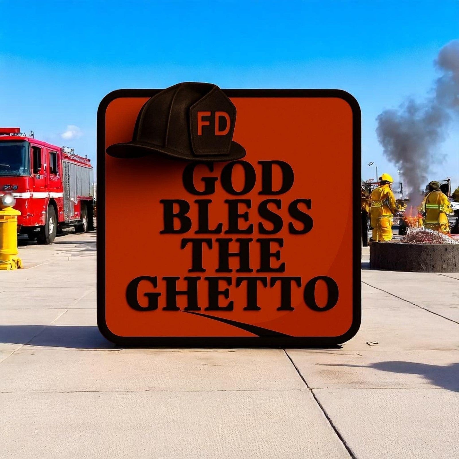 Firefighter Sticker Decal God Bless THE GHETTO Fire Department Volunte ...