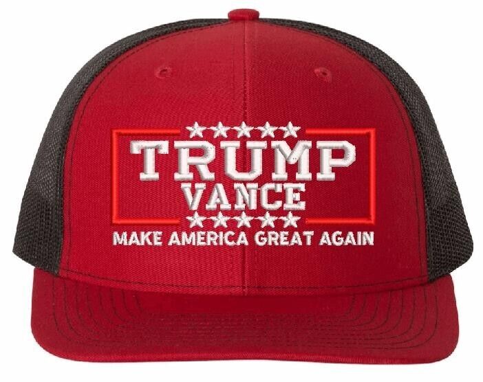 Trump Vance Hat 2024 Embroidered Hat - Outdoor Cap OC771 Red/Black Mes ...