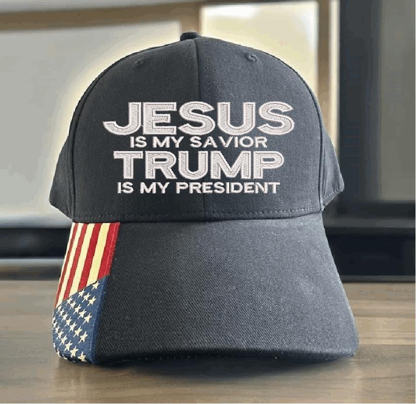 Jesus is my savior Trump is my President Hat - USA300 Flag Brim or Fle ...