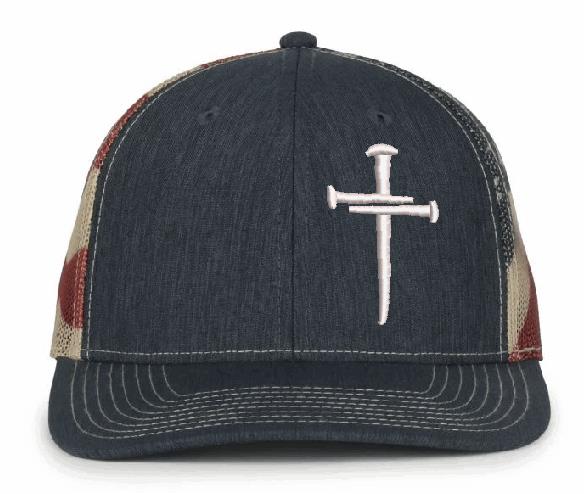 Christian Cross Baseball Cap Religious 3 Nail Design Old Glory USA Adj ...