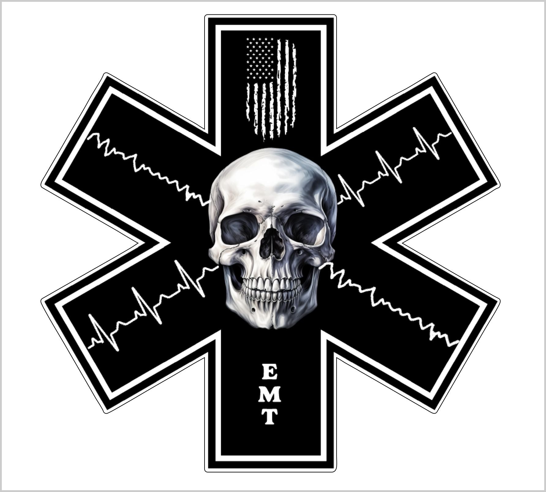 Black EMS Star Circle Decal - Skull Flag New Decal – Powercall Sirens LLC