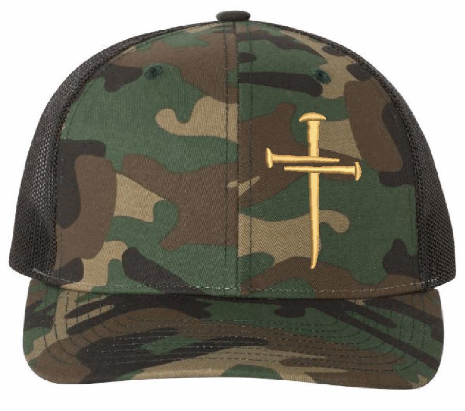 Jesus Christ Christian Nail Cross Green Camo Hat with Beige Cross Armo ...