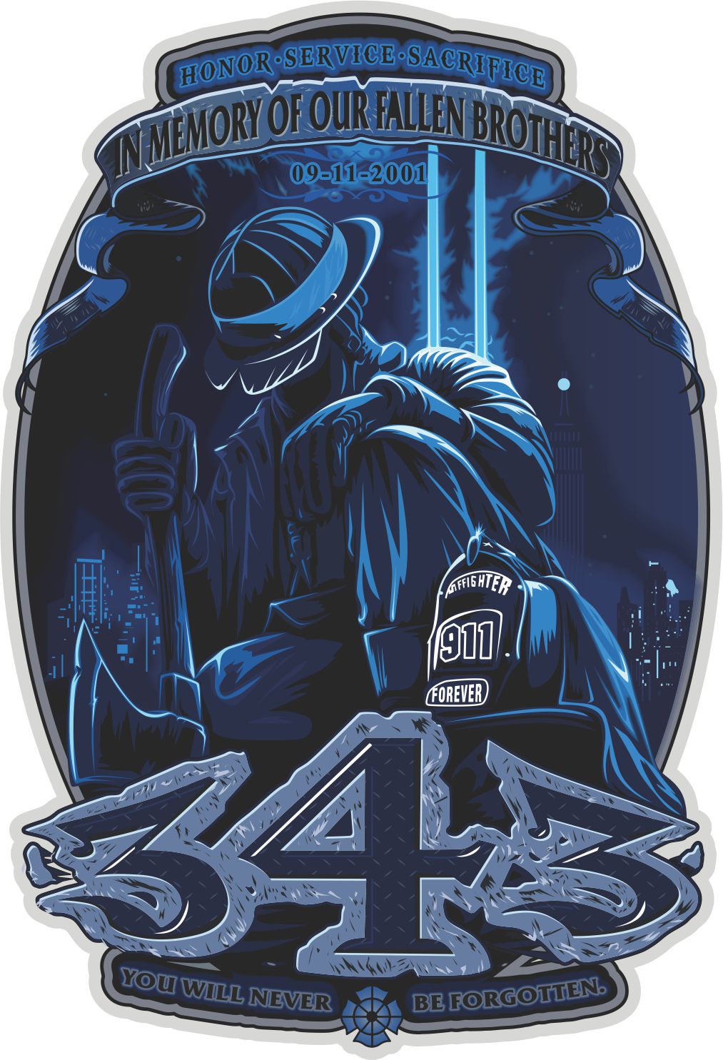343 Fallen Brothers Kneeling Memorial Decal – Powercall Sirens LLC