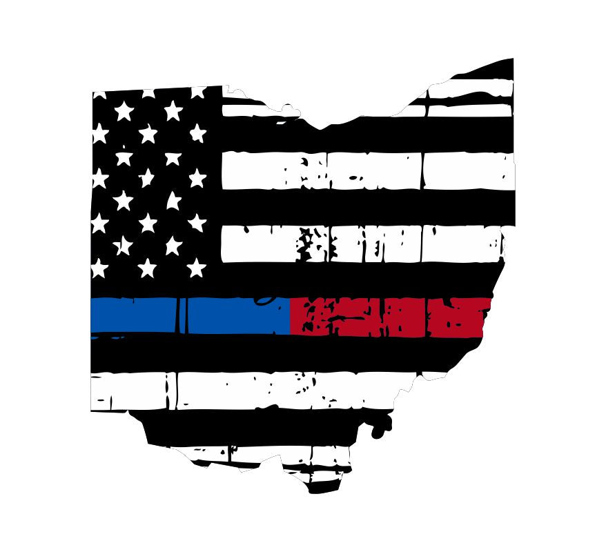 Ohio Tattered Flag Blue Line Decal – Powercall Sirens LLC