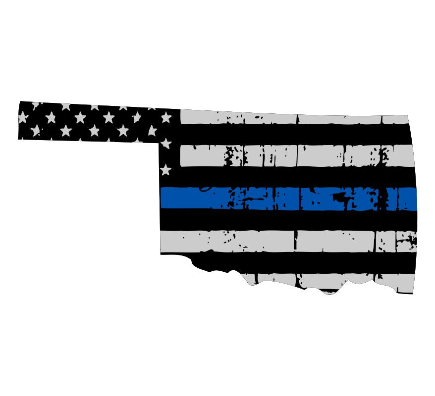 Oklahoma Tattered Flag Blue Line Decal – Powercall Sirens LLC