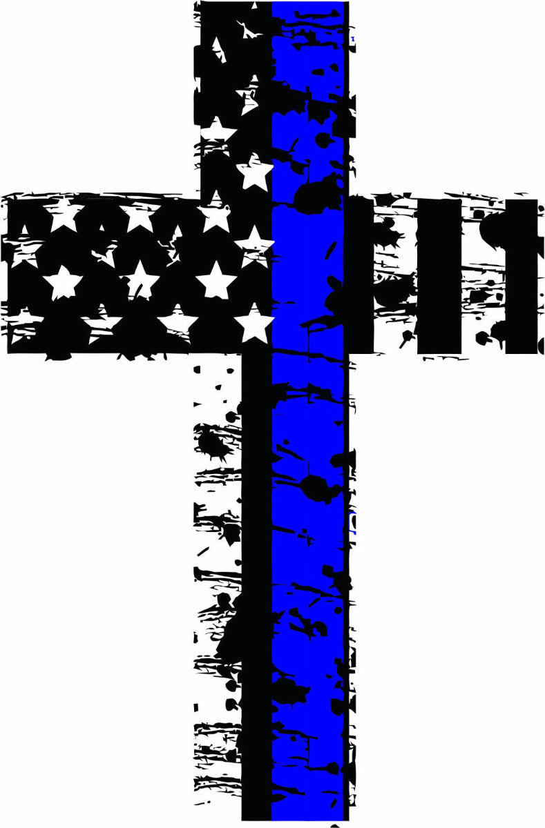 Thin Blue Line Distressed Americian Flag Police Cross Decal – Powercall ...