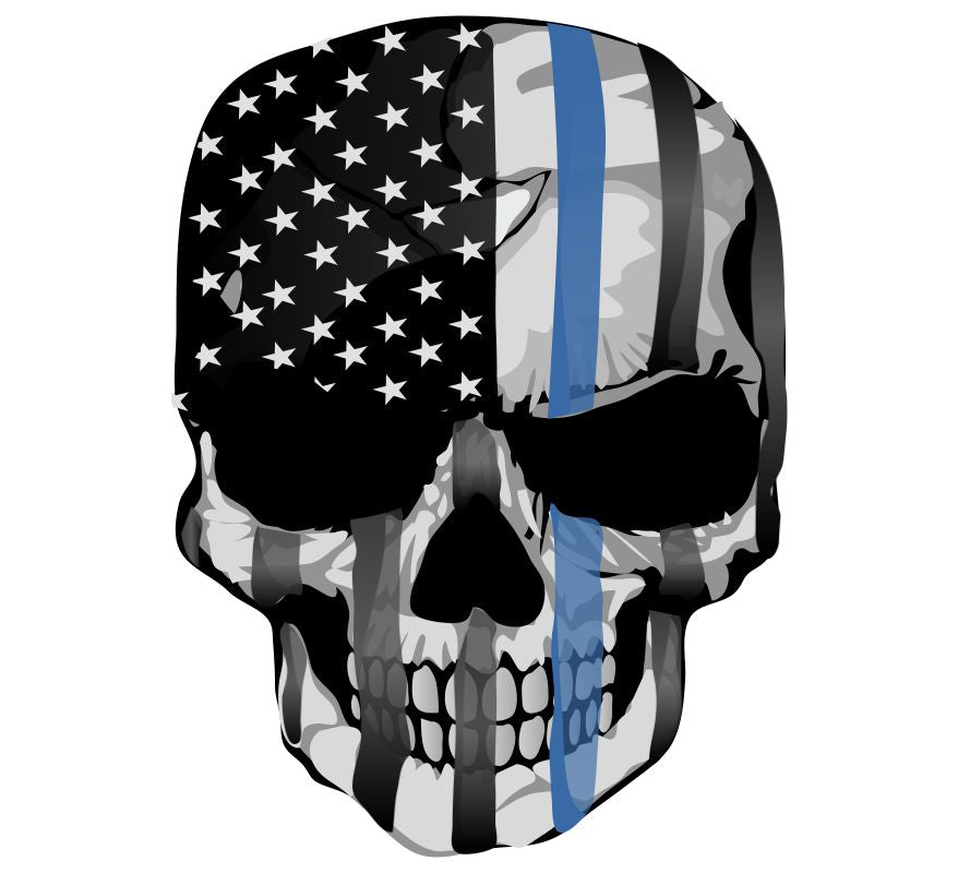 Tattered Skull Blue Line Decal – Powercall Sirens LLC